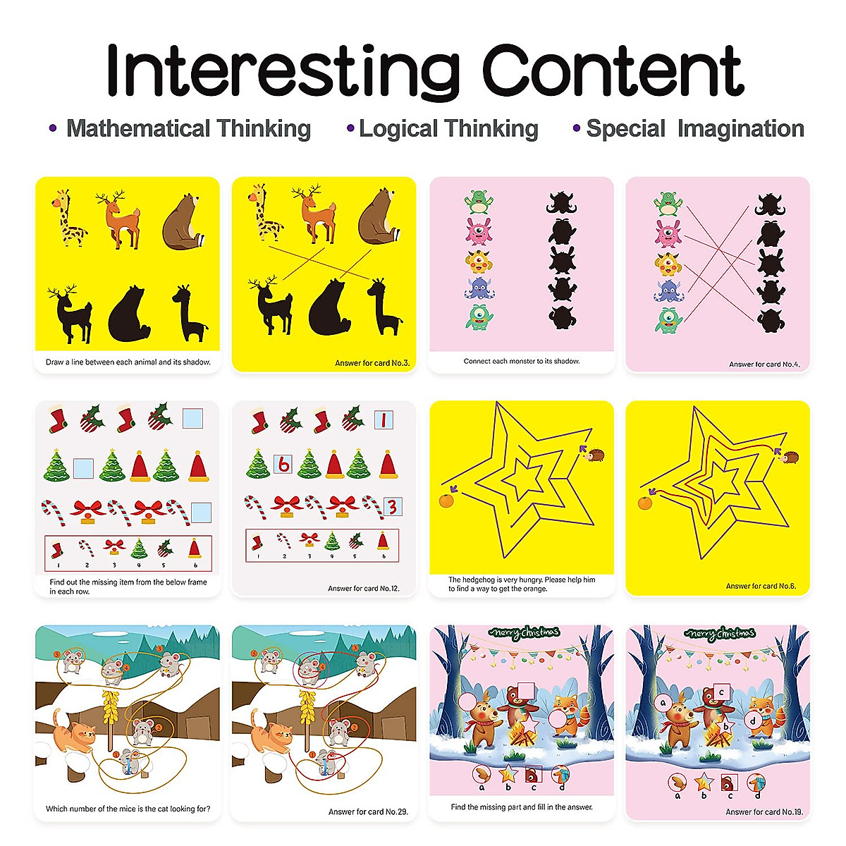 Panda Juniors Brain Games Flash Cards, Early Learning Flash Cards Toys Write and Wipe Practice Card, Preschool Educational Toys for 3 4 5 6 7 8 Years Old (30 Flashcards and Marker)