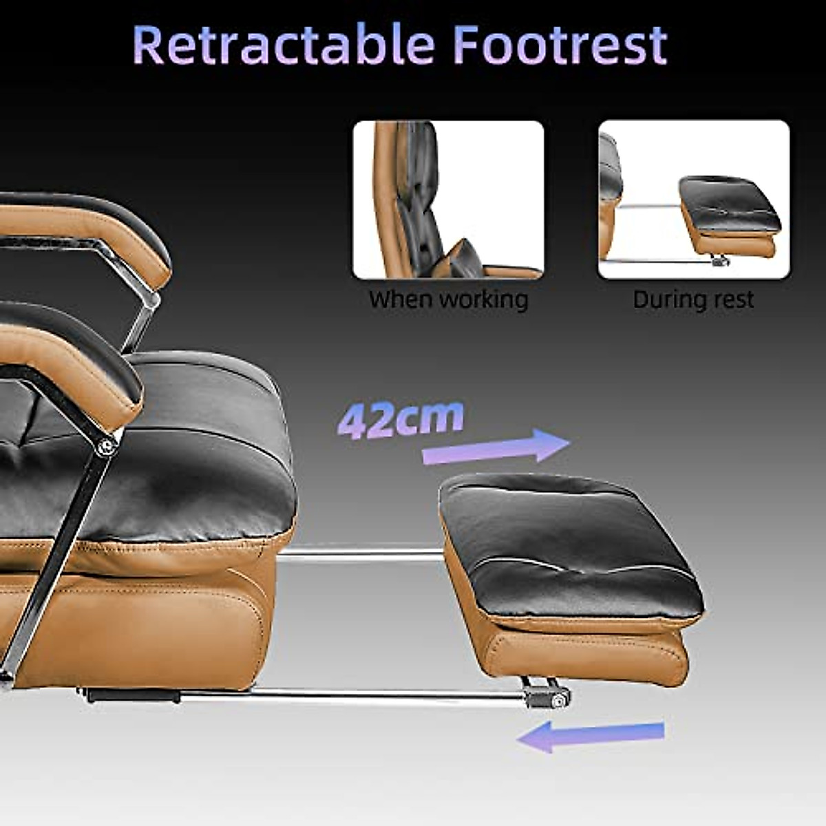 SeekFancy Reclining Office Chair with Footrest O203, Big and Tall Office Chair 500lbs Wide Seat with 170° Backrest, High Back Large Executive Office Chair Lumbar Support，Black Leather Managerial Chair