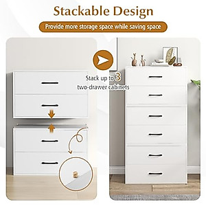 Giantex Stackable 2-Drawer Dressers for Bedroom - Short Dresser Two Drawer Storage Cabinet w/Handles & Anti-Topping Device, Small Dresser Chest of 2 Drawers for Closet Bedroom (1, White)