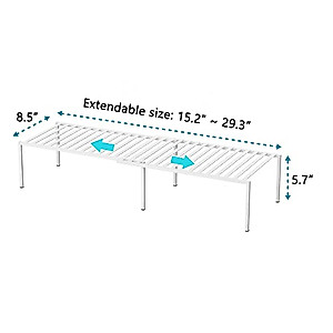 Redrubbit Expandable Cabinet Storage Shelf Rack - Kitchen Counter and Cabinet Shelf - Steel Metal Wire - Cupboard, Plate, Dish, Counter & Pantry Organization - White