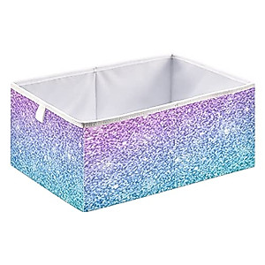 Pink Blue Glitter Cube Storage Bin Collapsible Storage Bins Waterproof Toy Basket for Cube Organizer Bins for Toys Nursery Kids Closet Book Bathroom Office - 11.02x11.02x11.02 in