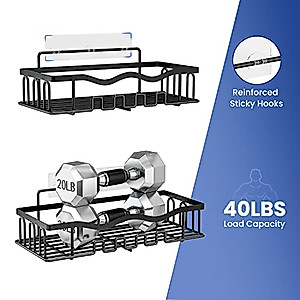 SEIRIONE Set of 3 Adhesive Shower Caddy,Solid Bathroom Shower Organizer,Rustproof Shower Shelves for Inside Shower,Large Capacity Shower Racks for Inside Shower,In Shower Storage with 8 Hooks,Black