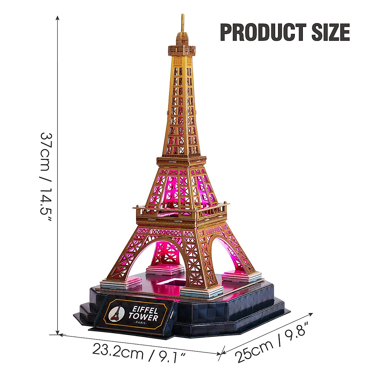 CubicFun 3D Puzzle LED Eiffel Tower with Colorful Lights 3D Puzzles for Adults Model Kits Franch Building Crafts for Adults Brain Teaser Architecture Desk Puzzle Gifts for Women Men