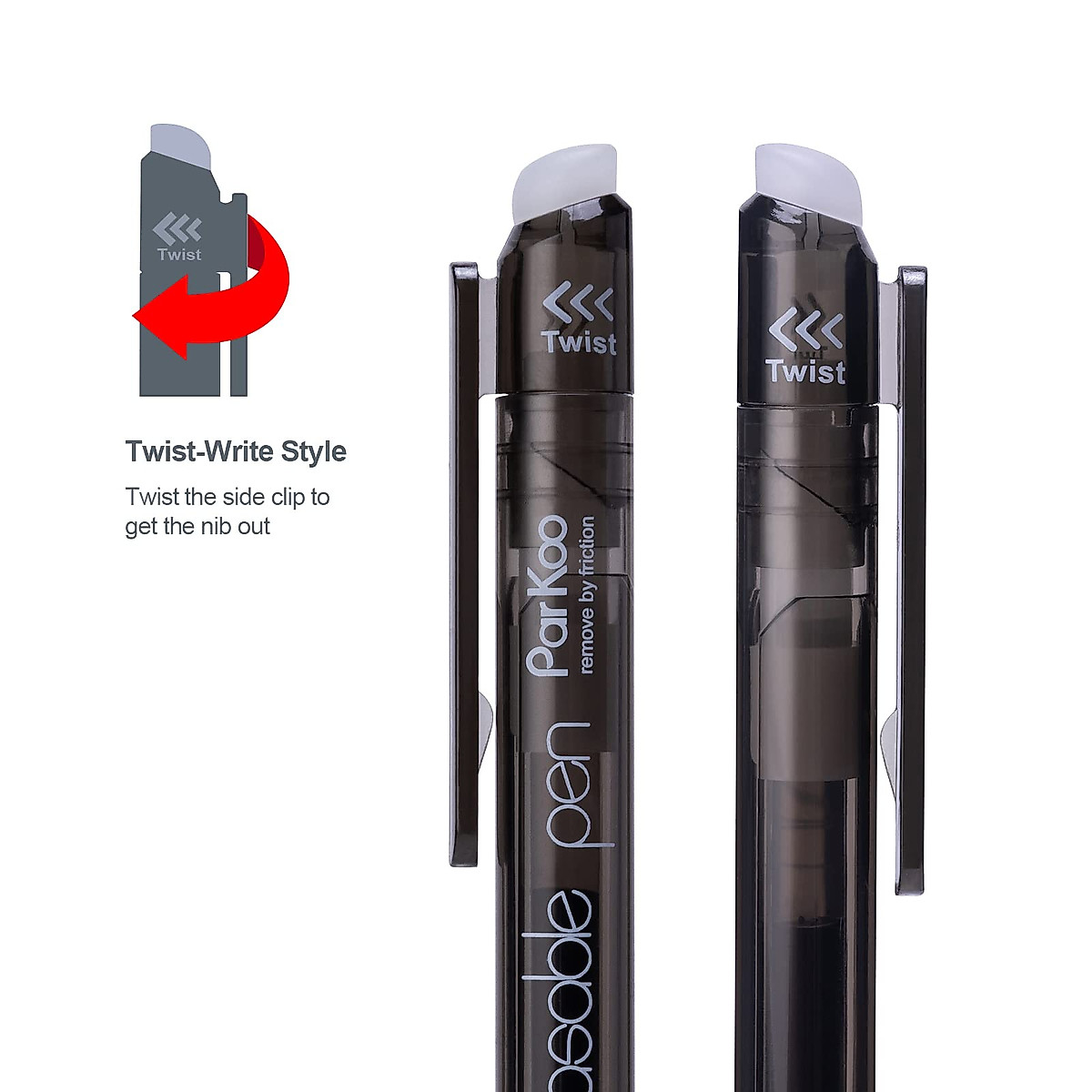 ParKoo Retractable Erasable Gel Pens Twist-Write, Fine Point 0.7 mm, Make Mistake Disappear, 12 Black Ink Pens for Drawing Writing Planners and Crossword Puzzles