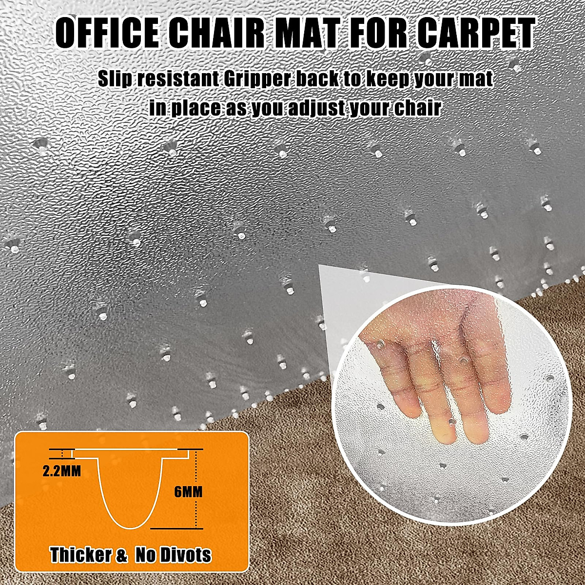 SHAREWIN Office Chair Mat for Carpet - Shipped Flat, Heavy Duty Anti-Slip Under Desk Protector for Low &Medium Pile Carpeted Floors, Plastic Rolling Computer Mats, 47"x29", Clear, No Divot, No Curl