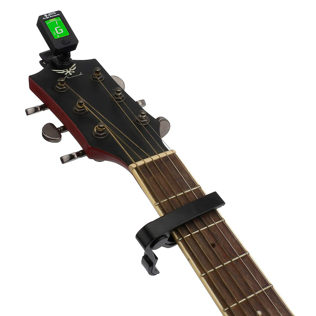BROTOU Guitar Tuner Clip On with Guitar Capo for Guitar, Bass, Violin, Ukulele, Digital Electronic Tuner Acoustic Guitar Accessories with LCD Display (3 Guitar Picks)