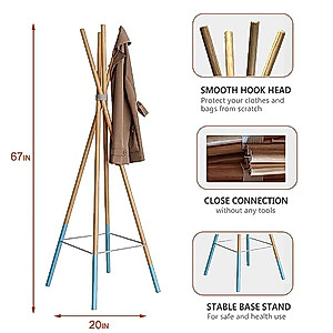 THRONKENGER Rustic Coat Rack with Unique Design,Wood Coat Rack Freestanding Coat Tree,Modern Minimalist Style Coat Stand for Entryway,Hallway,Bedroom (A)