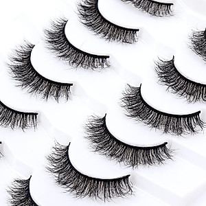 Wleec Beauty Short Fluffy Lashes, Wispy Lashes Natural Look, 10mm False Eyelashes (7 Pairs, Black, FM14)
