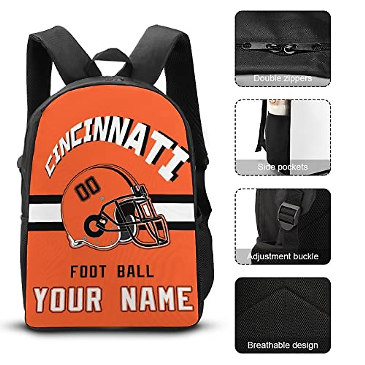 Jwpibuk Personalize Backpack with Lunch Box Pen Case Cincinnati Customized Name Number Bags 3 Piece Set for Girls Boys