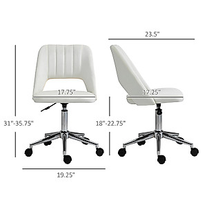 Vinsetto Modern Mid Back Office Chair with Velvet Fabric, Swivel Computer Armless Desk Chair with Hollow Back Design for Home Office, Cream White