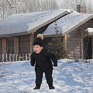 Y·J Back home Baby Black Snowsuit Down Filled Waterproof Snow Suit Fleece Linning Jacket Bunting Pram Winter Coat With Shoes And Gloves 12 18 Months