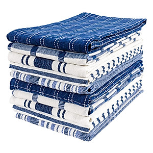 KAF Home Assorted Flat Kitchen Towels | Set of 10 Dish Towels, 100% Cotton - 18 x 28 inches | Ultra Absorbent Soft Kitchen Tea Towels | Perfect for Cooking, Cleaning, and Drying Hands (Navy)