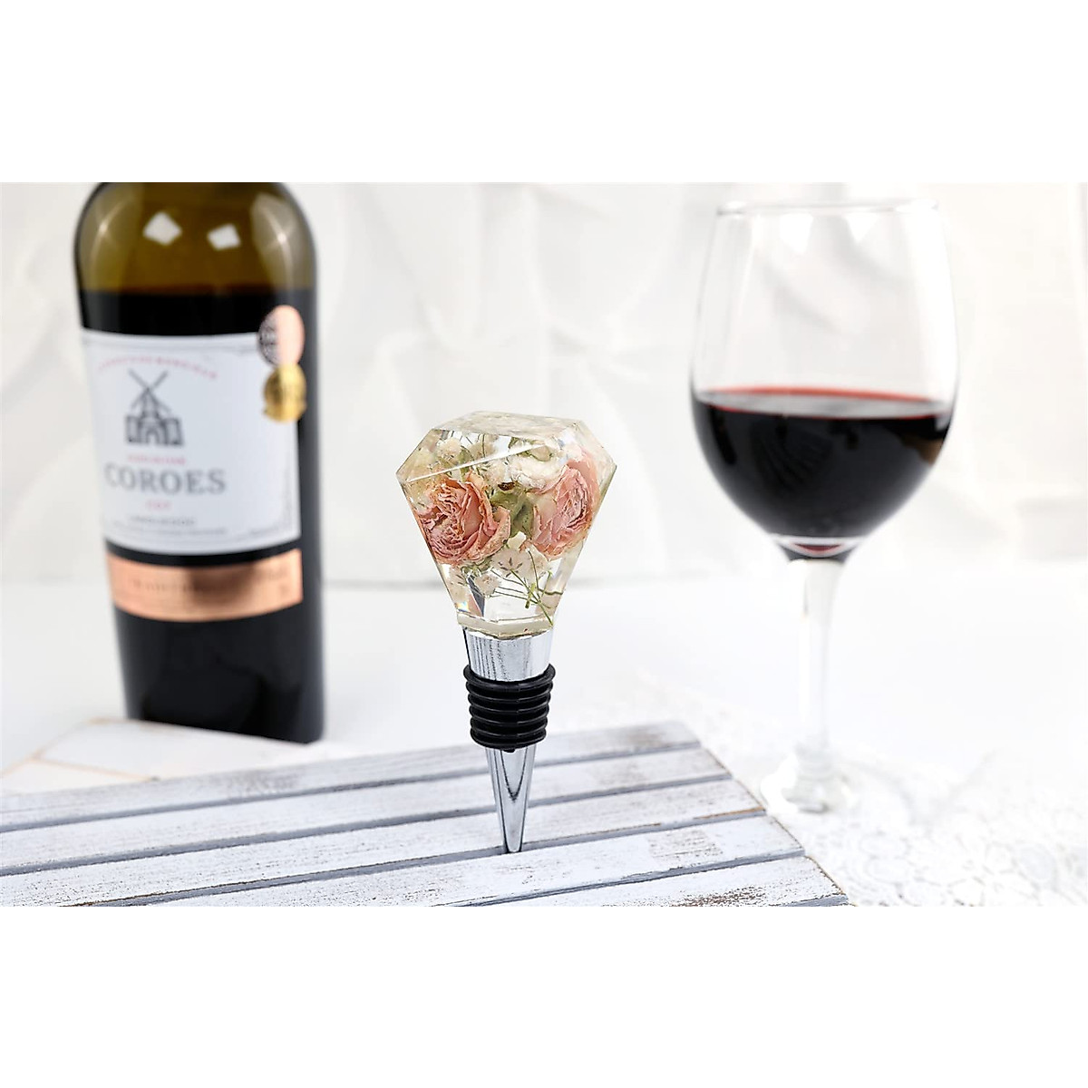 Geometric Spherical Bottle Stopper Resin molds,5Pcs Wine Bottle Stopper Crystal Epoxy Silicone Mold with 5Pcs Stopper,Crystals Gem Shape Resin Epoxy Molds for DIY Casting Crafts Making