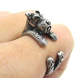 Schnauzer Dog Adjustable 3D Tone Wrap Ring by Pashal (Silver)