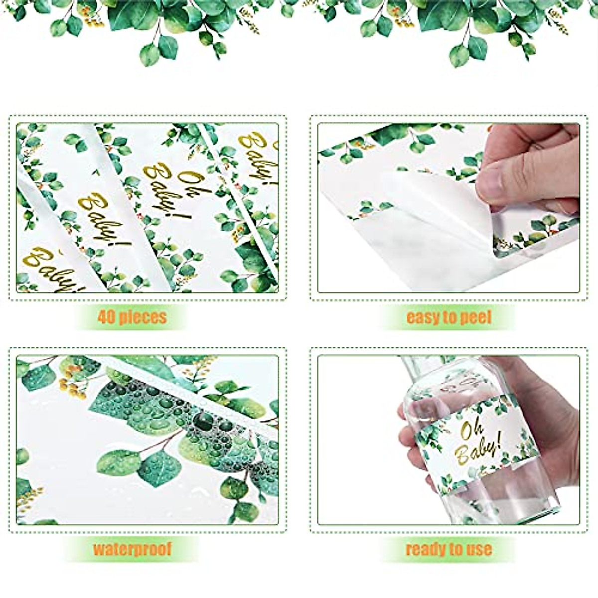 40 Pieces Baby Shower Water Bottle Labels Baby Gender Reveal Water Bottle Stickers for Boy Girl Baby Shower Label Sticker for Baby Shower Party (Greenery Jungle Style)