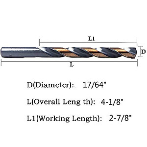 DRILLFORCE 24pcs, 17/64 Inch Drill Bits, Black and Gold Finish High Speel Steel