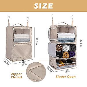 Surblue Hanging Shelves Travel Compression Packing Cube for Carry-on Luggage Suitcase Collapsible Transformable Garment Closet Organizers Large Capacity, Beige, XL