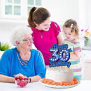 Blue Glitter Happy Birthday 30th Cake Topper Let’s Glow Crazy Party Theme Decoration Supplies Men Women Happy Birthday 30 Anniversary Party Decor Supplies