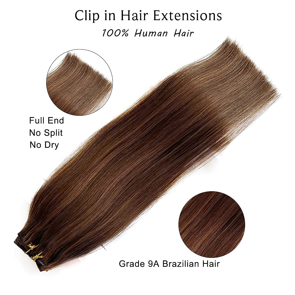 Clip in Hair Extensions, Chocolate Brown to Auburn Clip in Hair Extensions Real Human Hair Clip ins, 18 Inch 7 Pieces 70G Double Weft Straight Remy Human Hair Clip in Extensions