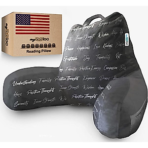 MYOOLOO Gratitude Reading Study Pillow Bed Wedge with Arms and Pockets Bolster Back Support Lumbar - Certified USA Made Memory Foam