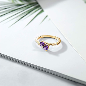 Gem Stone King 18K Yellow Gold Plated Silver Purple Amethyst Bypass Ring For Women (0.74 Cttw, Gemstone February Birthstone, Round 4MM, Available In Size 5, 6, 7, 8, 9)
