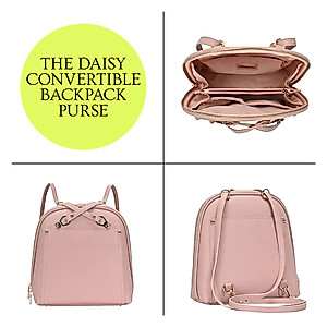 MMS Brands Miztique The Daisy Convertible Backpack Purse for Women (Blush) | Soft Vegan Leather Shoulder Strap Bag or Convertible Backpack | 10.5in x 4in x 11.5in |