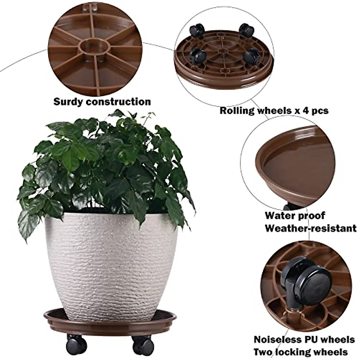 8 Packs Large Plant Caddy with PU Wheels 12” Rolling Plant Stands Heavy-duty Plastic Plant Roller Base Pot Movers Plant Saucer on Wheels Indoor Outdoor Plant Dolly with Casters Planter Tray Coaster