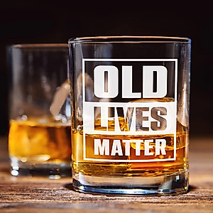 NICKANE Whiskey Glass 11oz - Old Fashioned Glass | Old Lives Matter Whisky Glass Set For Men | Christmas, Birthday, Father's Day Gifts for Husband, Friends, Colleagues, Co-woker