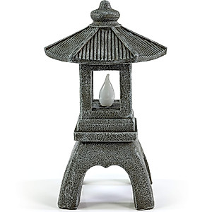 VP Home Tranquil Pagoda & Glowing Serenity Meditative Buddha Solar Powered Flickering LED Outdoor Decor Garden Light