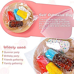 300 Pieces Ice Lolly Sticks and Bags Set, 200 Pieces Clear Ice Lolly Plastic Bags Ice Lolly Self-adhesive Plastic Bags and 100 Pieces Ice Lolly Sticks, 4.49 Inch, 8.27 x 3.15 Inch