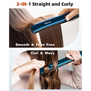 Negative Ion Flat Iron Hair Straightener, Ceramic Hair Straightener with LCD, 1" Flat Iron with 11 Heat Settings, Professional 2 in 1 Hair Iron for Thick Hair, Anti Static & Auto Shut-Off