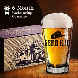 Toasted Tales Send RIP | Classic Beer Pint Glass 16 oz. | Highball Cocktail Mixing Class | Bar Quality Glassware | Perfect Glass Beer Steins for Cold Beverages