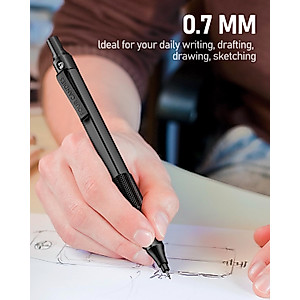 Four Candies Mechanical Graphite Pencil Set, 3pcs Black Metal Pencils with Anti-Skid Grip, Ideal for Artists, Professionals, Teachers and Students