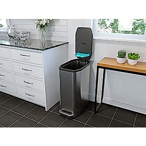 Home Zone Living 13 Gallon Slim Kitchen Trash Can with CleanAura Odor Control Pod, Stainless Steel, 50 Liters, Silver