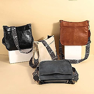 HAIBOLAN Shoulder Bag for Women Leopard Adjustable Guitar Strap Crossbody Purse Vegan Leather Bucket Handbags (A-Brown)