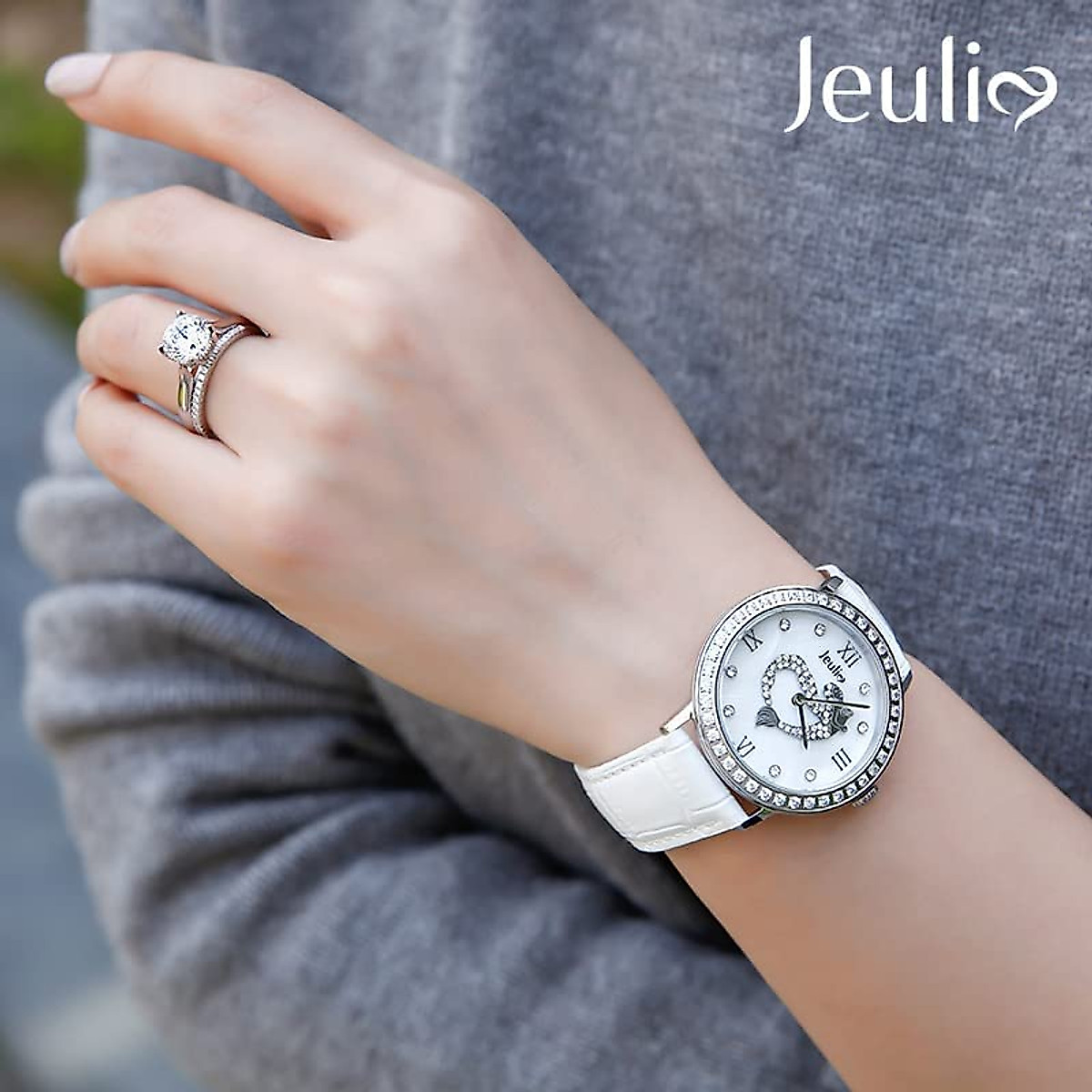 Jeulia 3.5ct Sterling Silver Wedding Ring Bridal Sets Classic Round Cut Anniversary Promise Jewelry with 0.35 ct Side Stone Brilliant Solitaire Band for Her with Gift Box (White, 9.5)