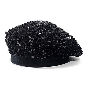 Bling Beret Hats for Women Color Paris Artist Cap Fashionable Ladies Sparkle Shining French Style Beanie Beret (Black)