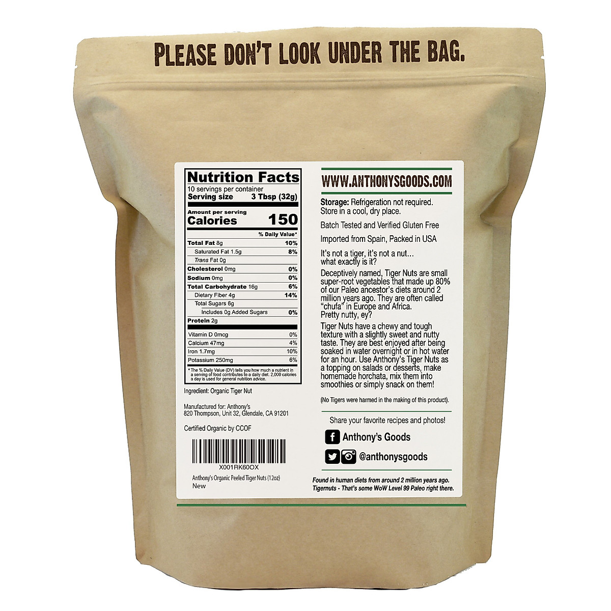 Anthony's Organic Peeled Tiger Nuts, 12 oz, Raw, Gluten Free, Non GMO, Paleo Friendly