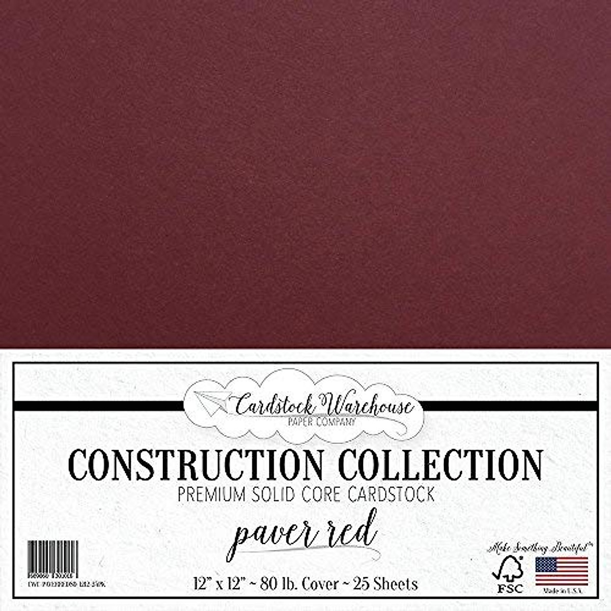 Paver Red/Wine/Burgundy Cardstock Paper - 12 x 12 inch 80 LB. Cover from - 25 Sheets from Cardstock Warehouse