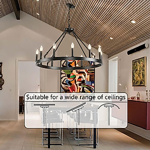 ZBMYRBZJ Black Wagon Wheel Chandelier 32 inch,12-Light Farmhouse Wagon Wheel Chandeliers Round Industrial Ceiling Light fixtures for Outdoor Porch high Ceilings Living Dining Room Foyer Entryway