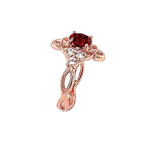 Certified 14k Rose Gold Genuine Garnet and White Topaz Engagement/Wedding Ring with Infinity Band (Size 5.75)