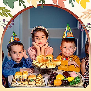 Sawysine 7 Pieces Woodland Cupcake Stand Set Includes 2 Wood Grain 3 Tier Cardboard 1 Rustic Dessert 4 Rectangle Serving Tray for Halloween Baby Shower Birthday (Rustic Style)