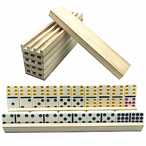 Yuanhe Domino Trays Holders Rack - Set of 4 Wooden Tiles Stand Holders Dimonos Boards for Mexican Train Rummy Chickenfoot