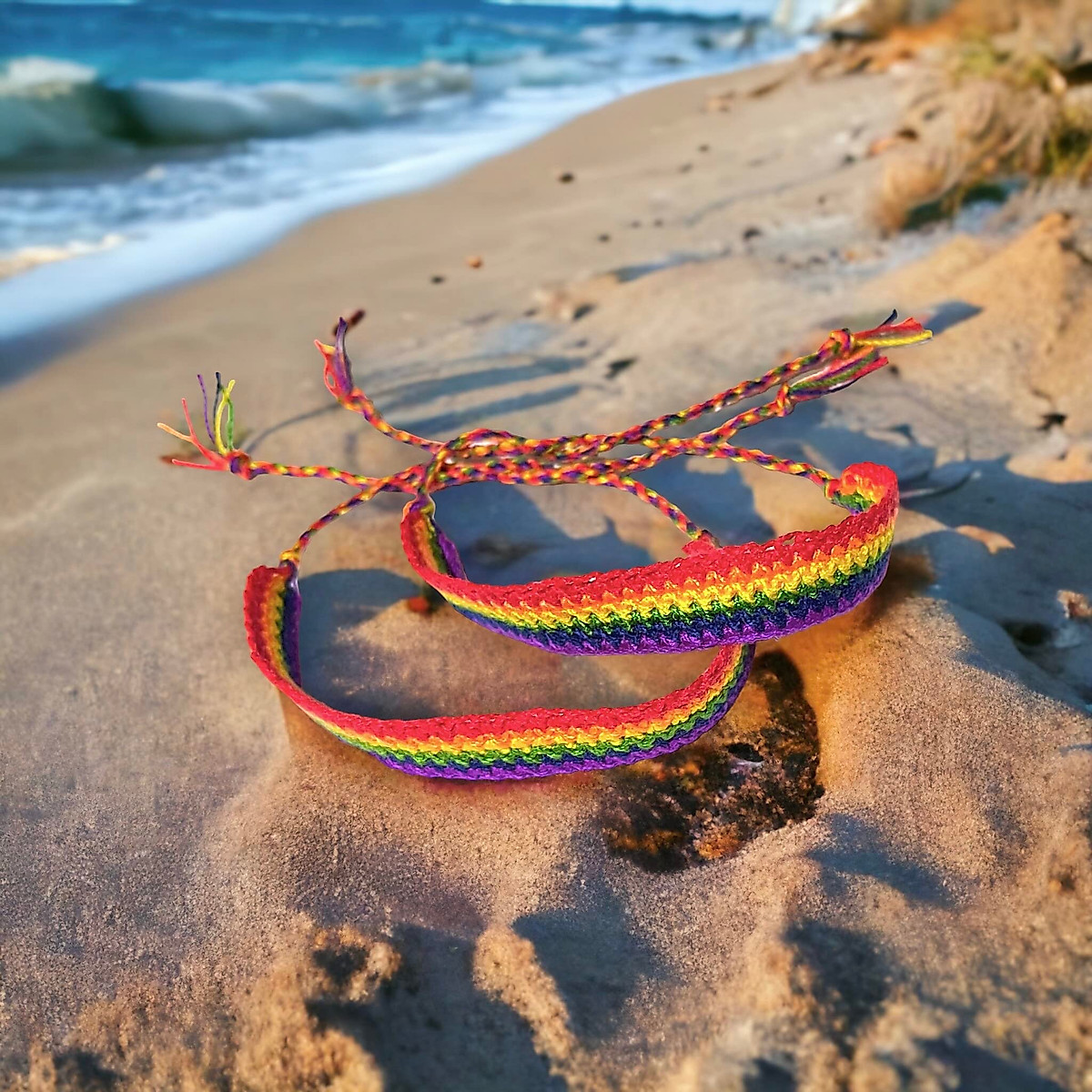 LAVIP Leather Handmade Men's Women's Rainbow Cord Bracelet Plaided Hippie Cotton Braided Gay Pride Wristband