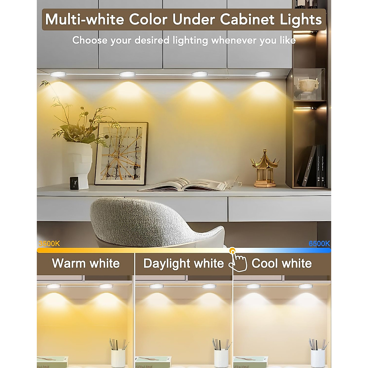 KeShu Under Cabinet Lights Plug in, Dimmable White LED Under Cabinet Lighting Hardwired Closet Lights, Smart Bluetooth APP Remote Control Under Counter Lights for Kitchen, Cabinet