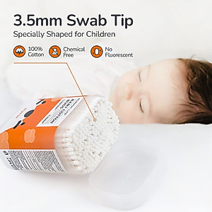 POMPOM LIFE Baby Cotton Swabs, 210 Count, Double Tipped Cotton Buds with Paper Stick, Round and Spiral, Good for Baby Ear and Nose Clean