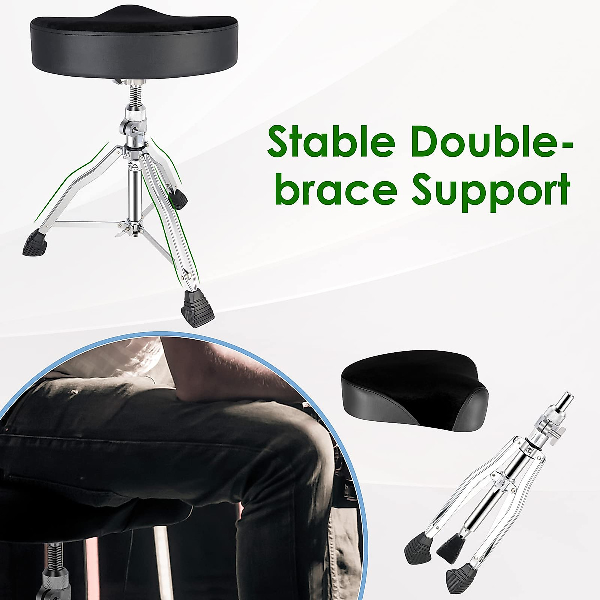 EASTROCK Drum Throne Drum Seat Height Adjustable,Rotatable Padded Drum Stools Motorcycle Style Drum Chair with Anti-Slip Feet for Drummers,Adult