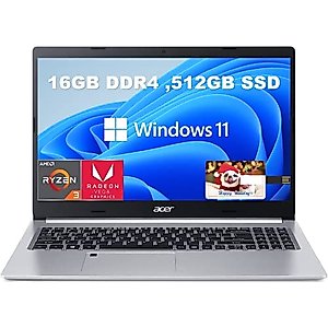 Acer Newest Aspire 5 15.6" FHD Laptop Computer Ryzen 3 3350U Quad-Core Mobile Processor 16GB RAM 512GB SSD, Backlit KB, Fingerprint Reader, WiFi6, HDMI, Windows 11 S Model, E.S 32GB USB Card