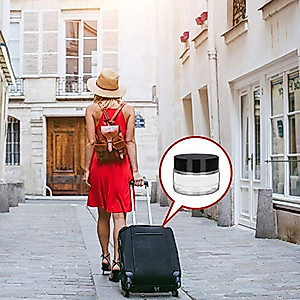 24 Pack 1oz Clear Round Glass Jars - Empty Cosmetic Containers with Inner Liners, black Lids and Glass Sample Jars with labels For Slime, Beauty Products, Cosmetic, Lotion，Powders and Ointments