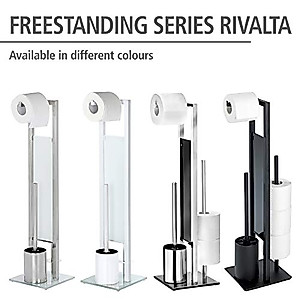 Wenko Rivalta Free Standing 3 Piece Bathroom Accessory, Brush Tissue Roll Holder, Paper Dispenser, Toilet Set, Chrome Matt, 27.55 x 7.08 x 7.87 inc, 18 x 19 x 69 cm